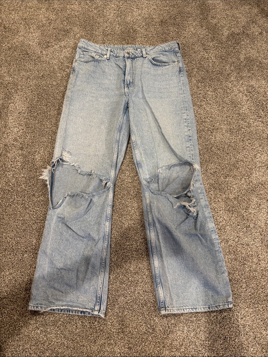 H&M | Jeans | Hm Light Blue Ripped Wideleg Jeans | Poshmark